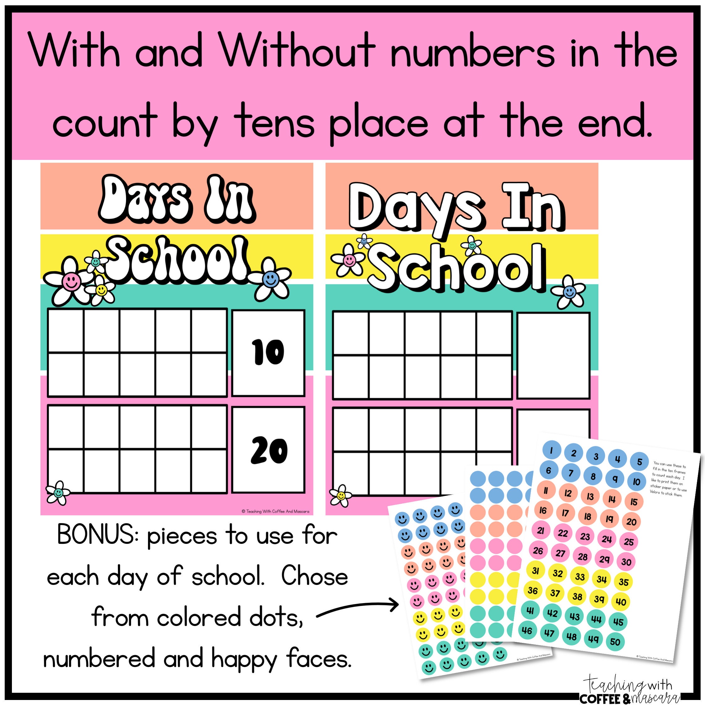 Retro Days in School Set | Days in School Ten Frames | Math Wall ...