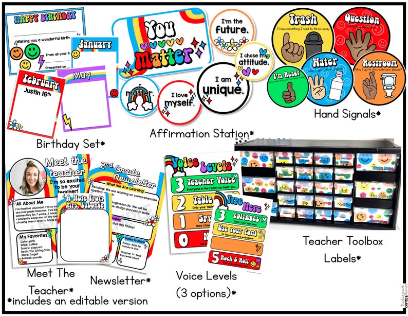 Retro Rainbow Classroom Decor Bundle | Smiley Face Classroom Decor ...