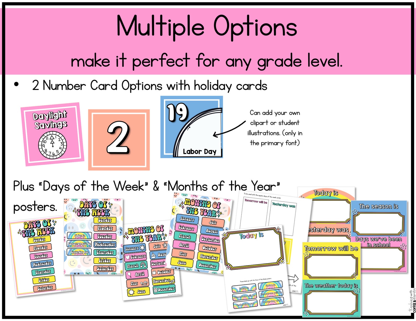 Retro Classroom Calendar Bulletin Board Set Pocket Chart - Etsy