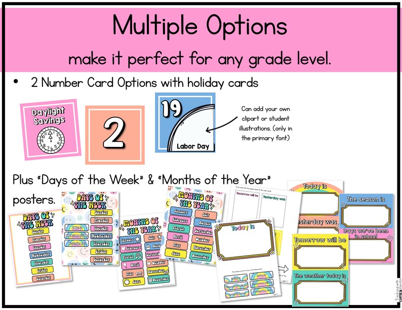 Retro Classroom Calendar Bulletin Board Set Pocket Chart - Etsy