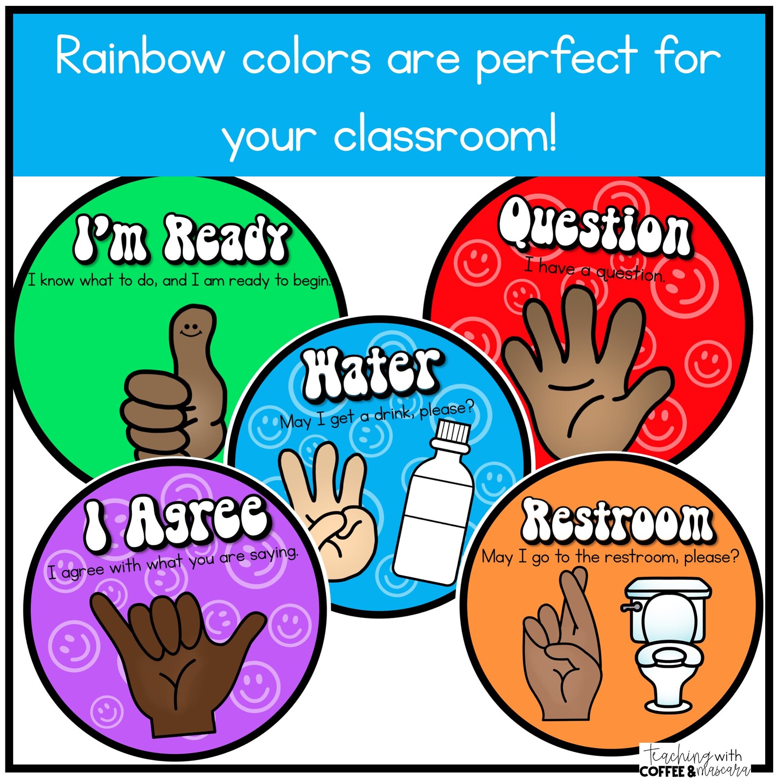 Hand Signal Posters Retro Rainbow Classroom Decor - Etsy