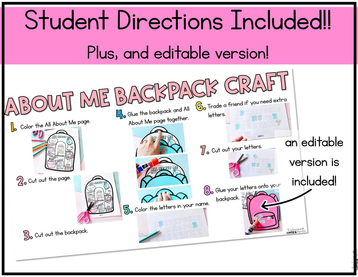 Backpack Craft All About Me Bulletin Board and Craftivity - Etsy
