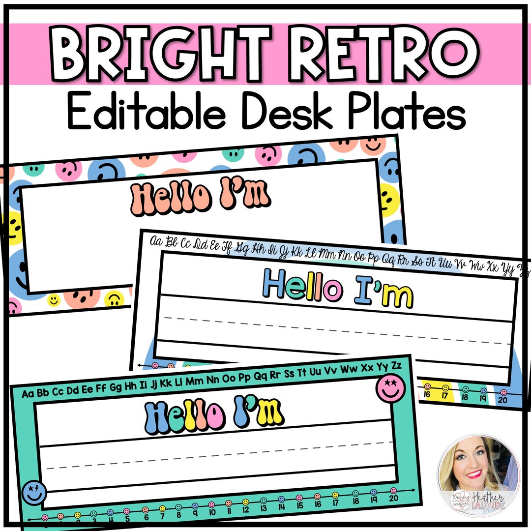 Desk Name Tags Bright Retro | Editable Name Plates | Rainbow Classroom ...