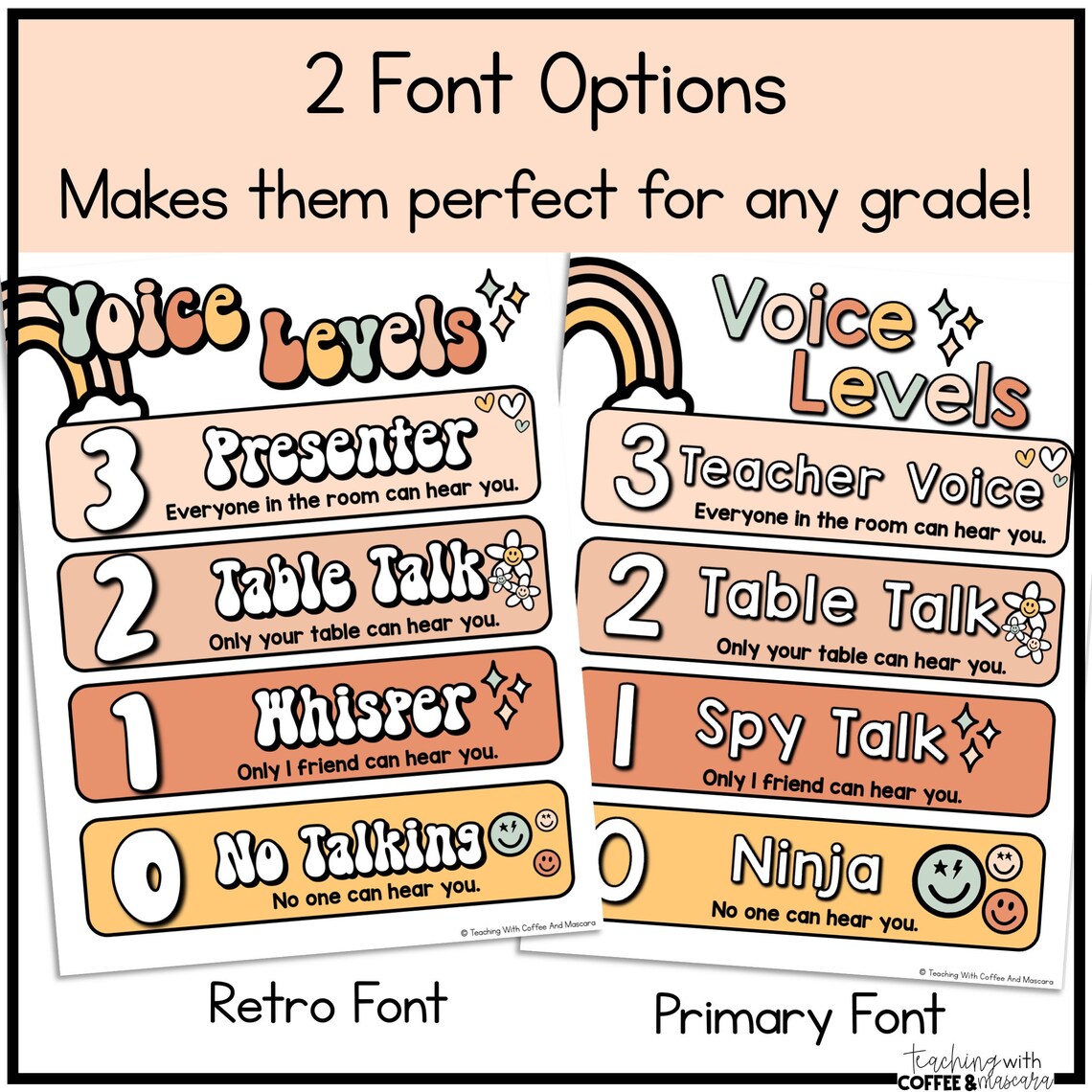 Editable Voice Level Posters Boho Retro Voice Level Chart - Etsy