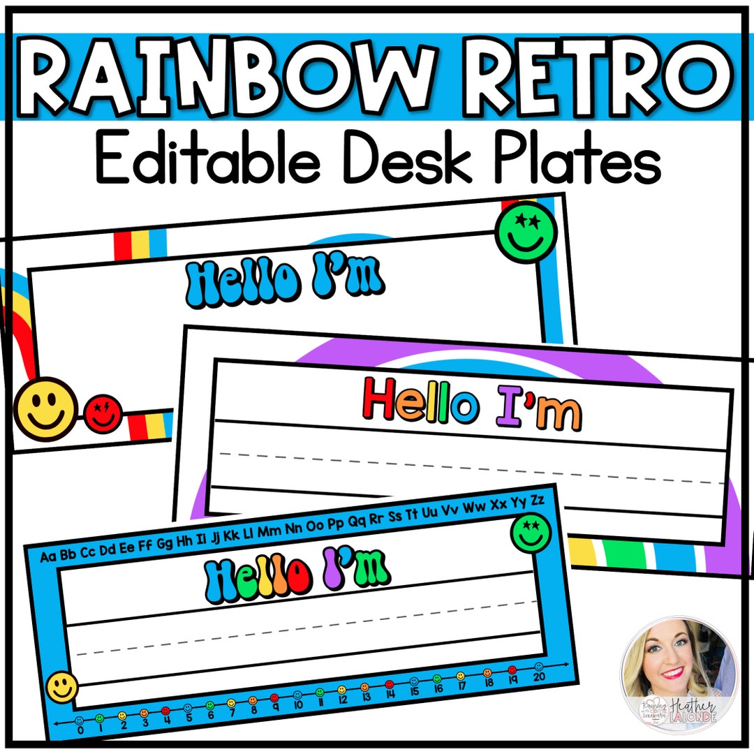 Desk Name Tags Bright Retro | Editable Name Plates | Rainbow Classroom ...