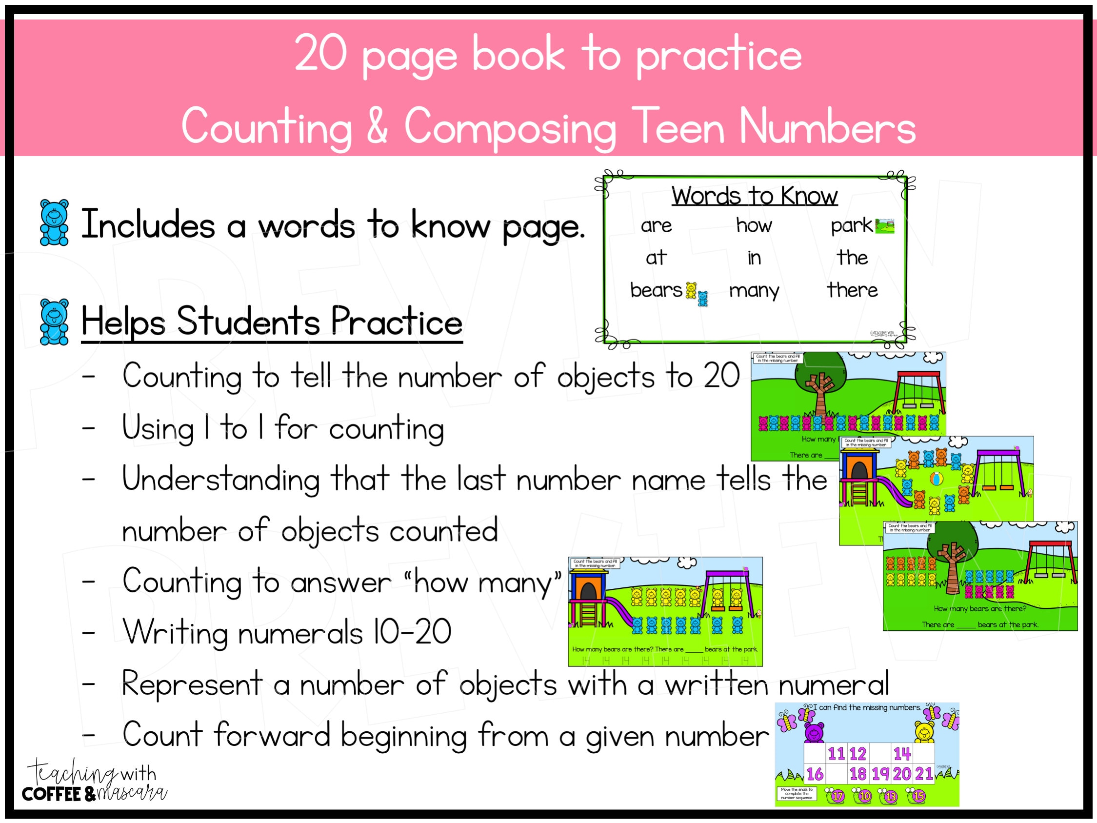 Teen Number Writing Practice Kindergarten and First Grade Beginning ...