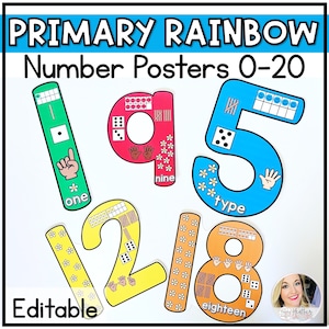 Number Posters for the Classroom | Rainbow Classroom Decor | Numbers 0 ...