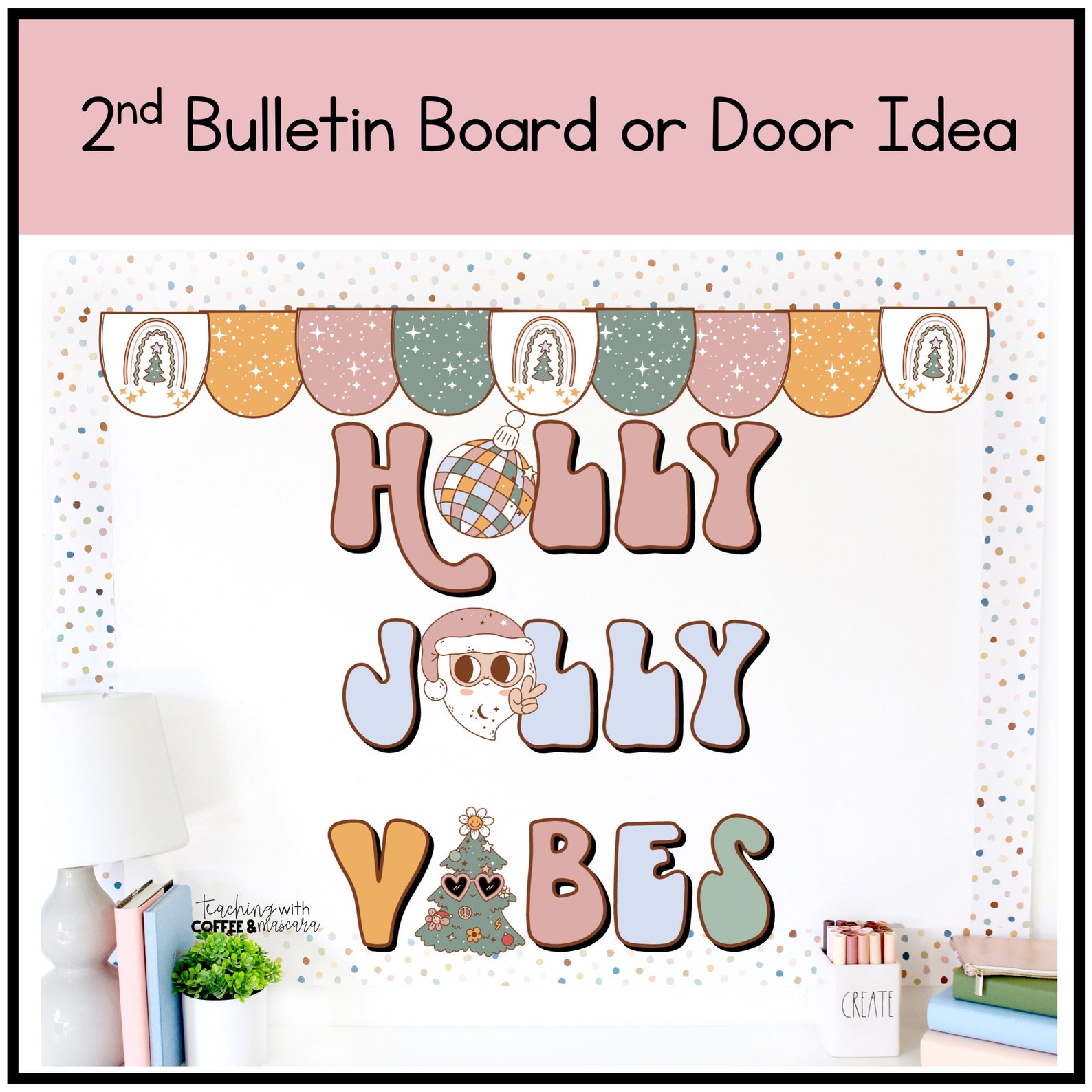 Retro Christmas Bulletin Board or Door Kit Boho Groovy - Etsy