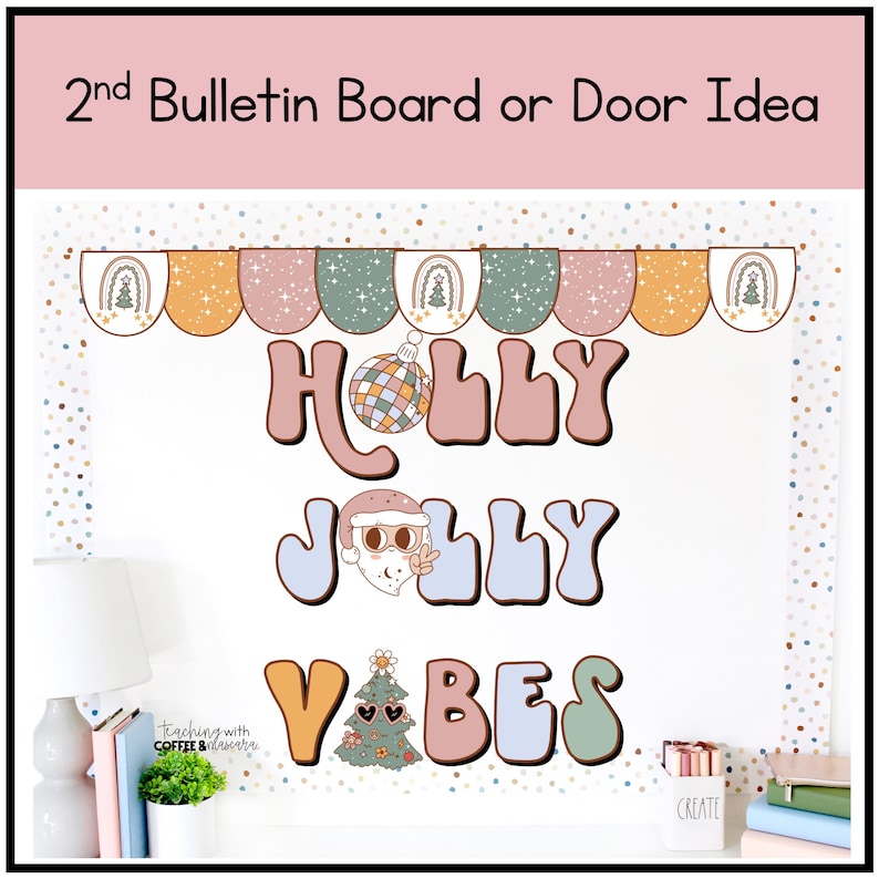 Retro Christmas Bulletin Board or Door Kit Boho Groovy - Etsy