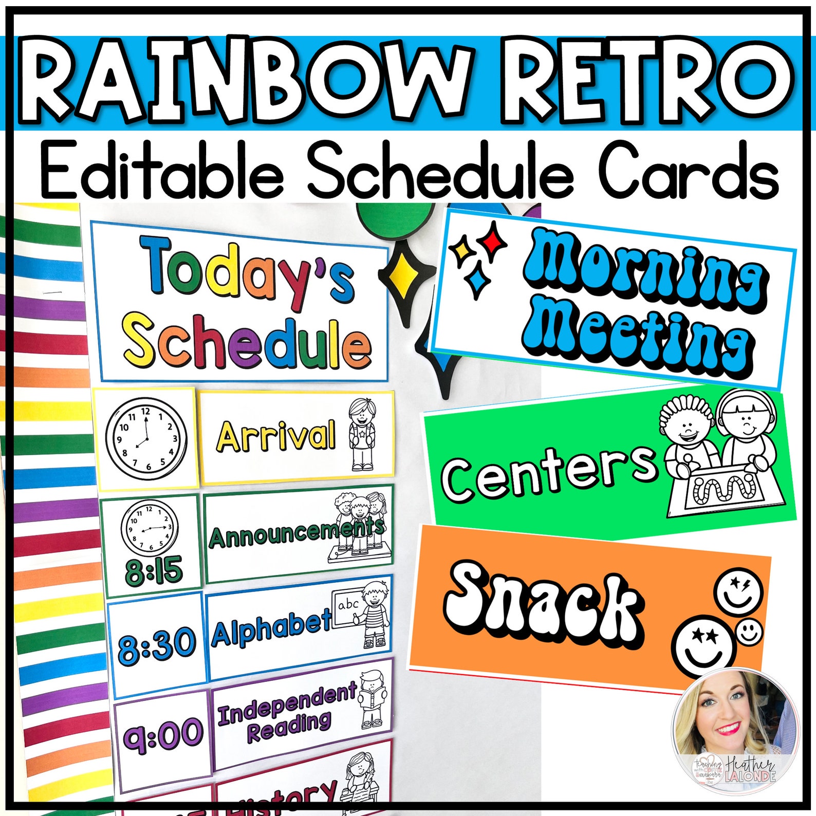 Rainbow Classroom Daily Visual Schedule Cards Editable | Primary ...