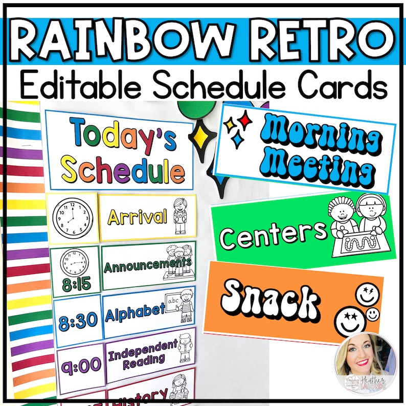 Rainbow Classroom Daily Visual Schedule Cards Editable | Primary ...