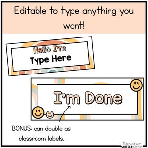 Desk Name Tags Boho Retro | Editable Name Plates | Boho Classroom Decor ...