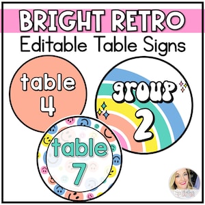Table Numbers and Group Numbers Retro Bright Rainbow | Groovy Retro ...