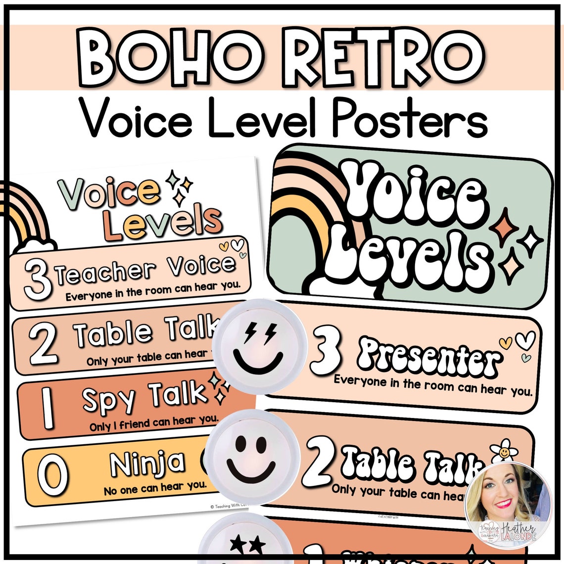 Editable Voice Level Posters Boho Retro Voice Level Chart - Etsy