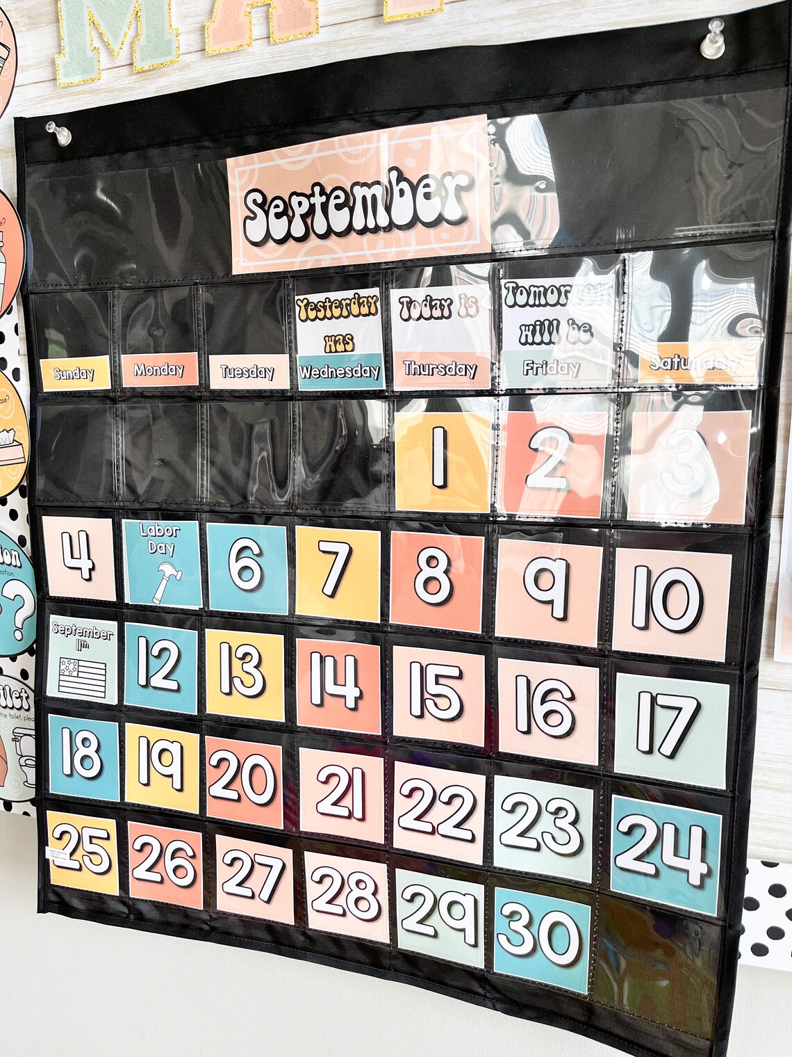 Boho Classroom Calendar Bulletin Board Set Pocket Chart - Etsy