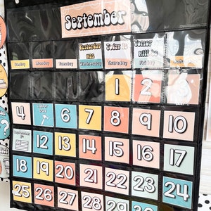 Boho Classroom Calendar Bulletin Board Set | Pocket Chart Calendar ...