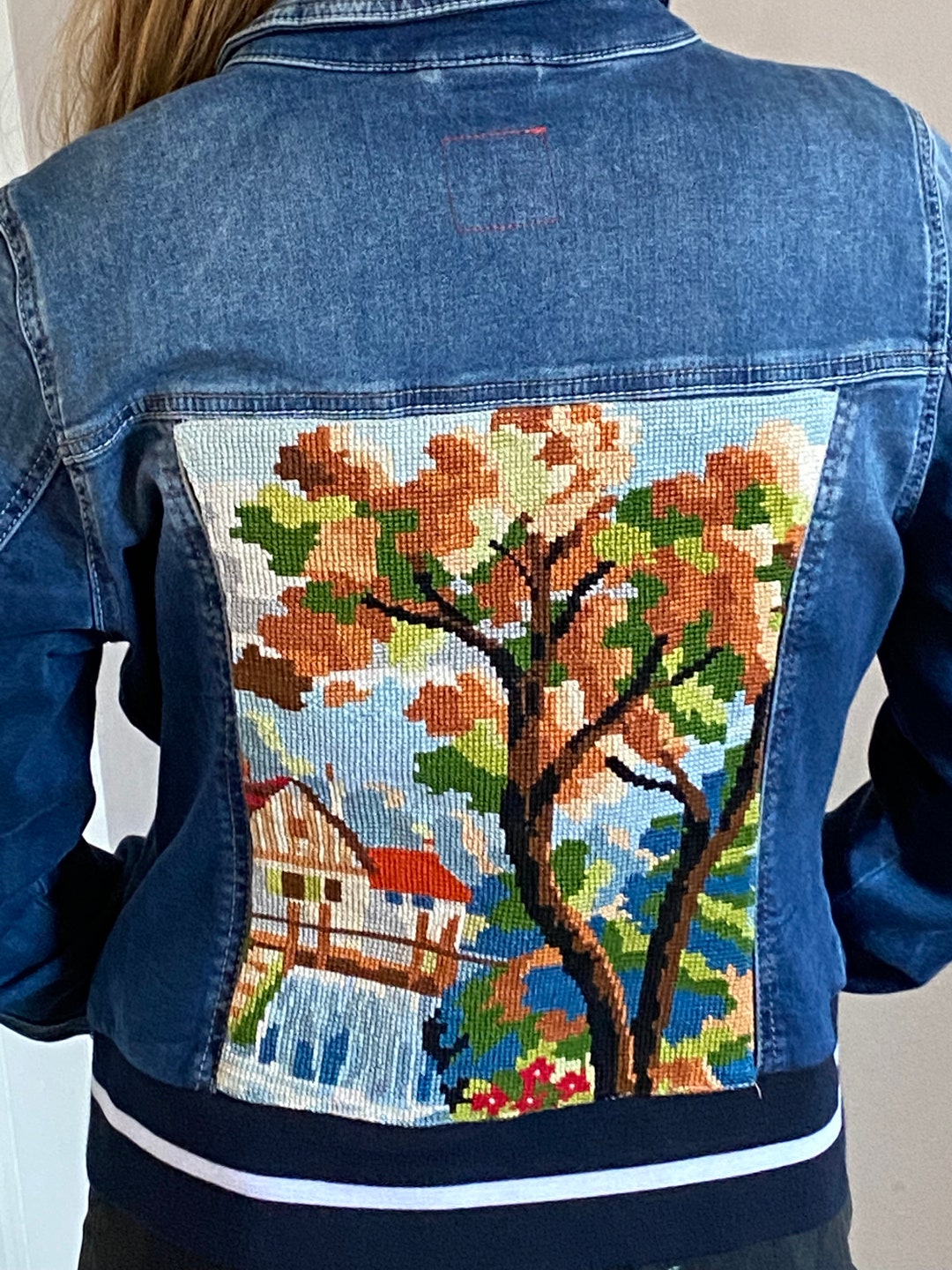 Jeans Jacket With Embroidered Pocket and Back. - Etsy