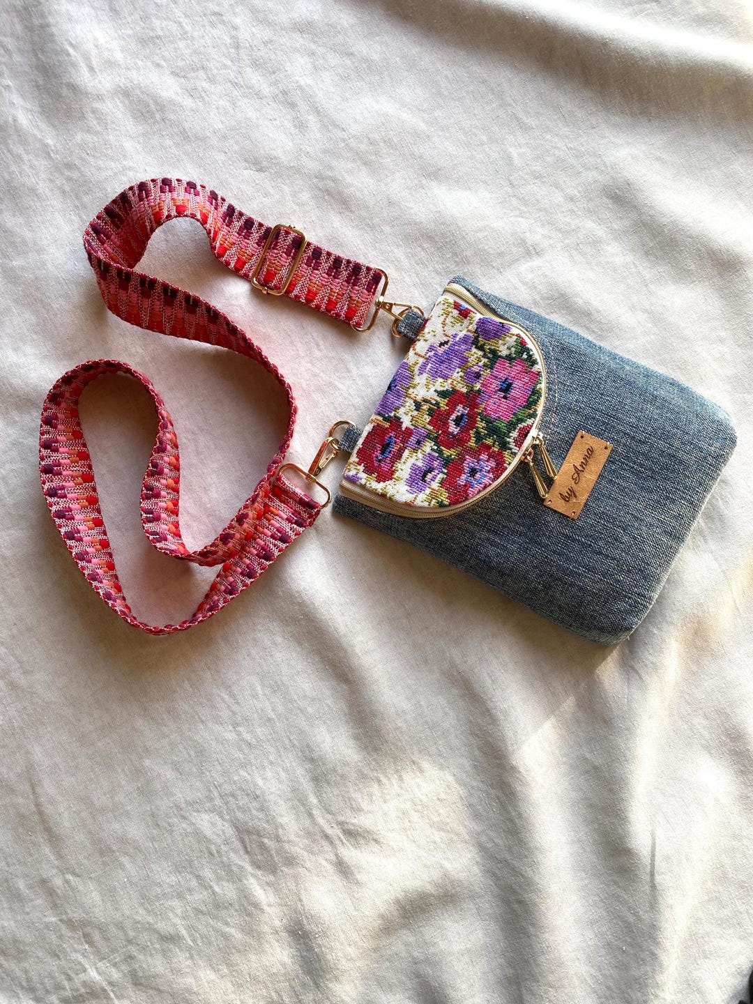 Handmade Floral Tapestry Denim Cross Body Bag - Etsy