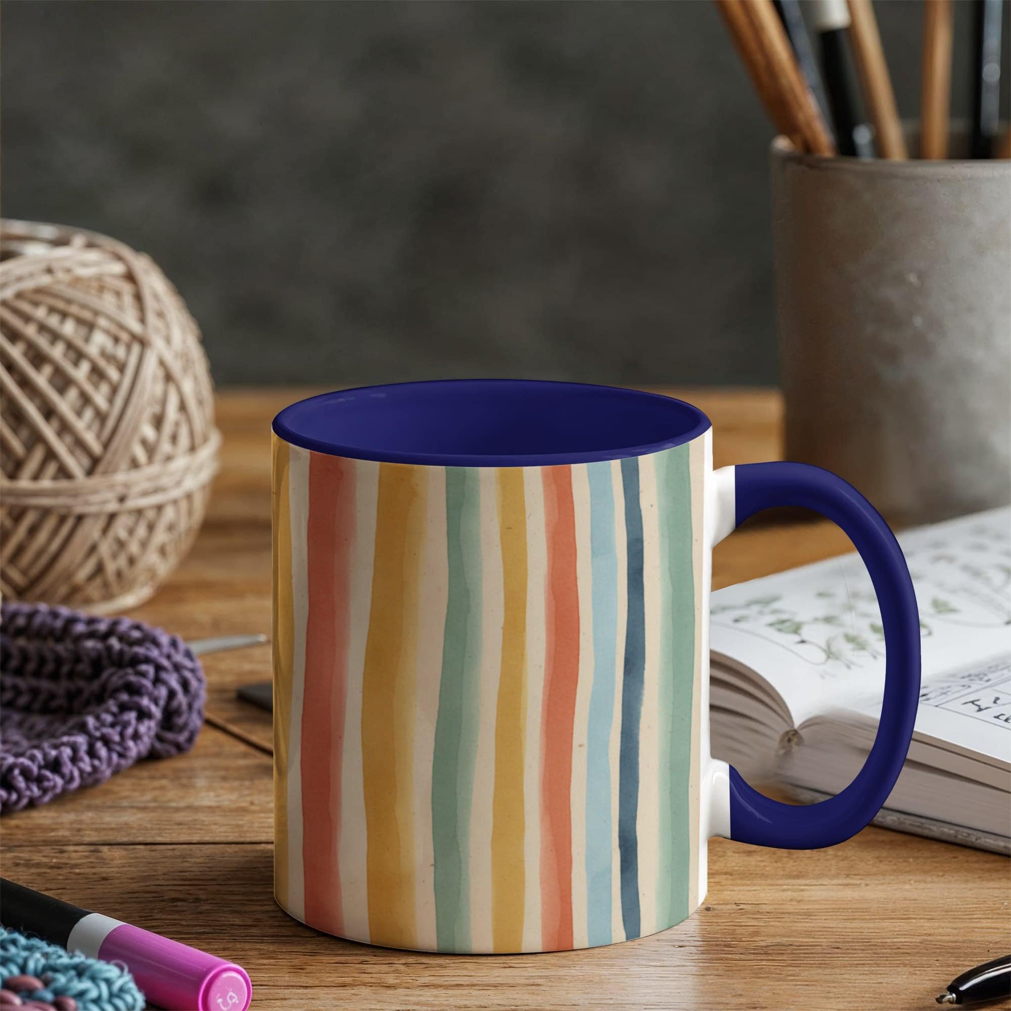 Uneven Colorful Stripes Mug Handmade Style Ceramic Coffee Cup Artsy ...