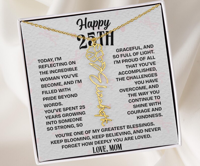 Happy 25th Birth Flower Necklace Birth Month Necklace Birthday Gift for ...