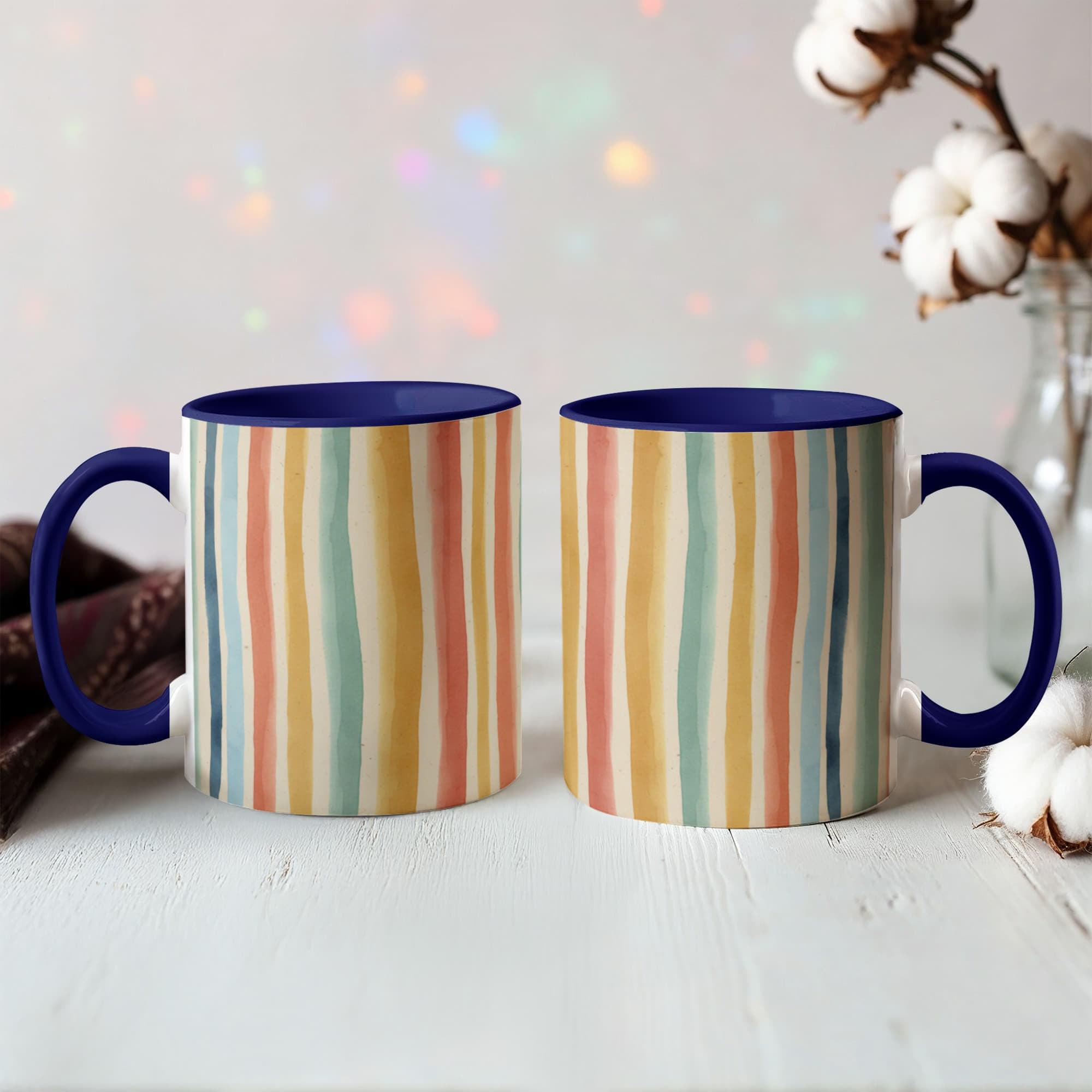 Uneven Colorful Stripes Mug Handmade Style Ceramic Coffee Cup Artsy ...