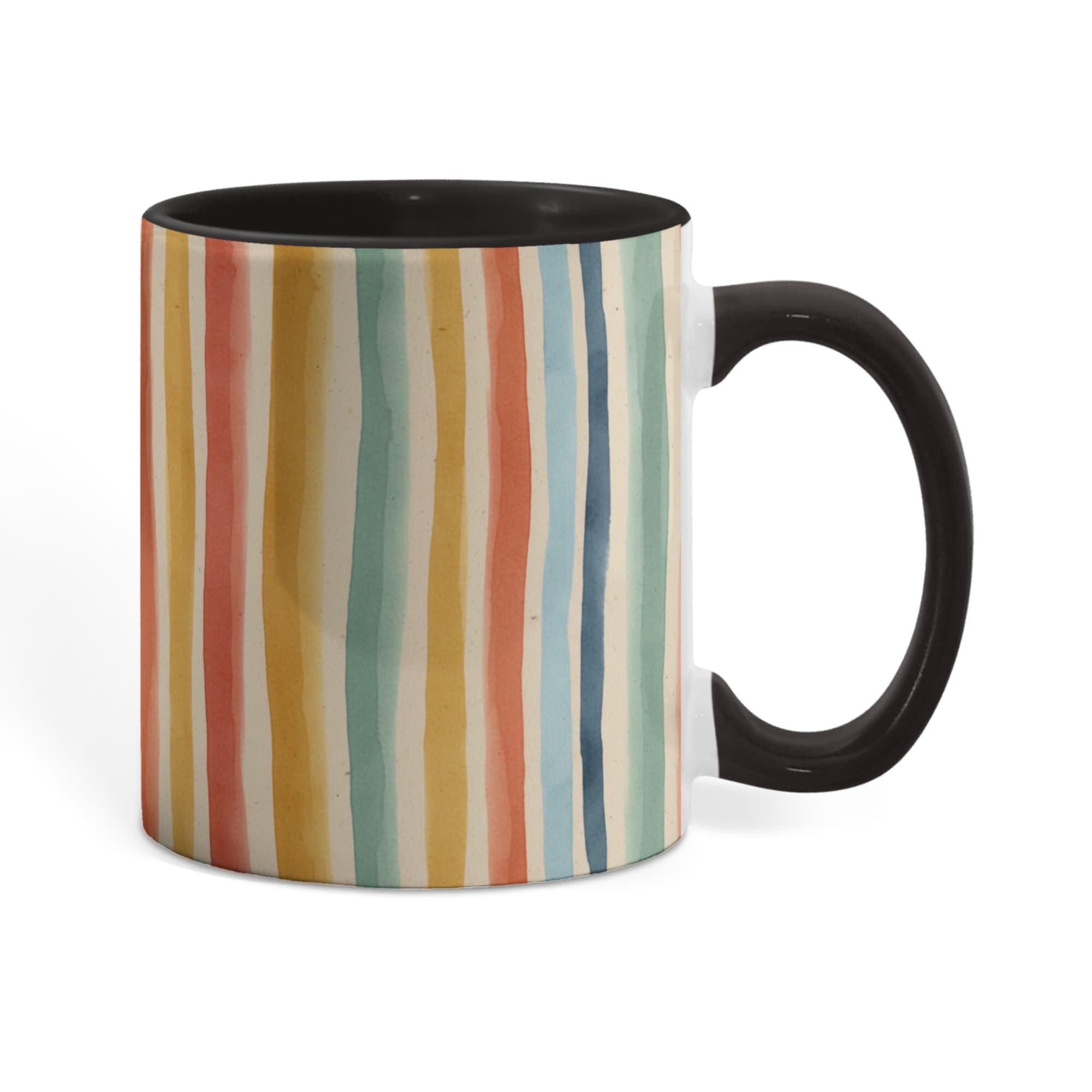Uneven Colorful Stripes Mug Handmade Style Ceramic Coffee Cup Artsy ...