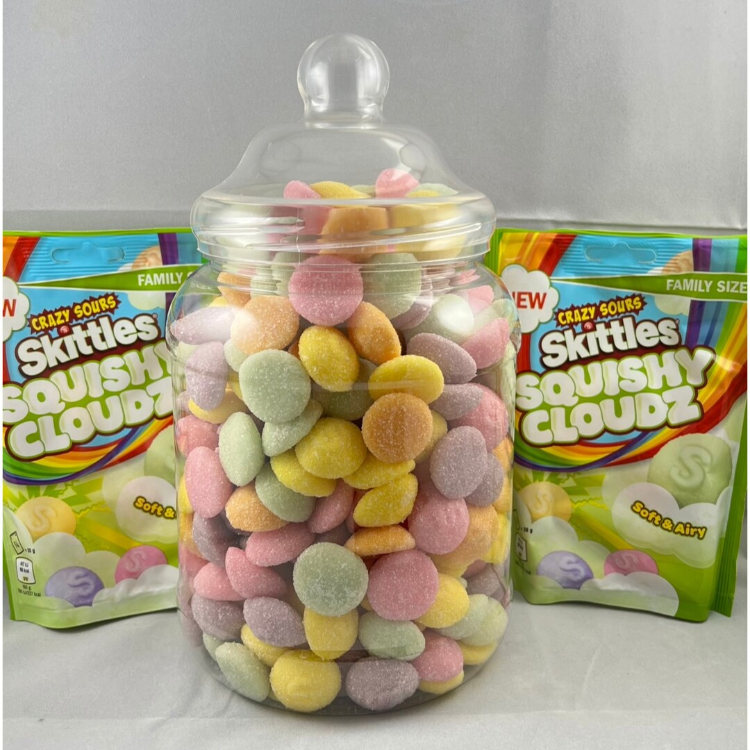 Skittles Sour Cloudz Large Gift Jar 1.5kg Squishy Soft & Airy Reusable ...