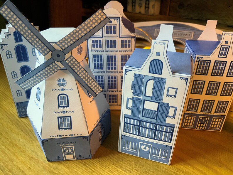 Printable Advent Calendar Amsterdam Houses, Dutch Windmill Village ...