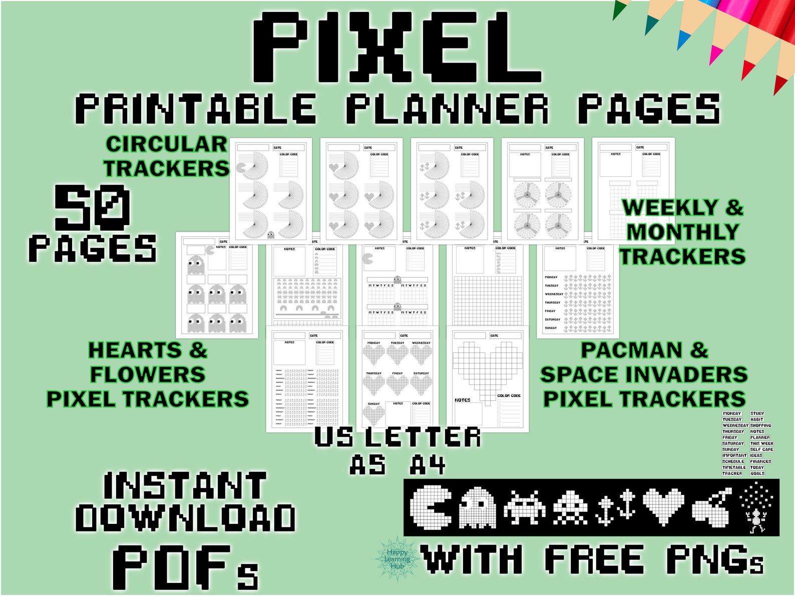 Pixel Planner, Printable Planner Pages, Year in Pixels, 2024 Calendar ...