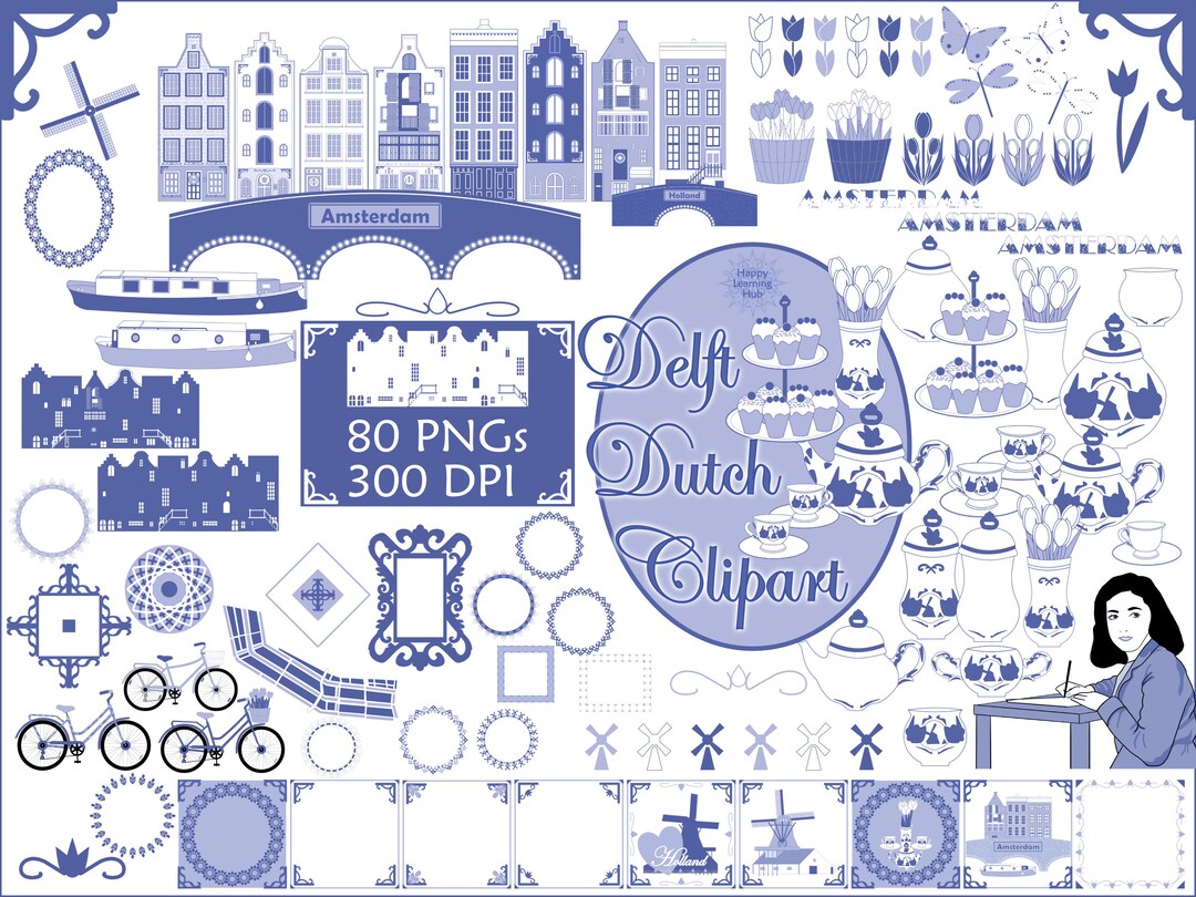 Amsterdam Clipart, Dutch Delft Clipart Images, Canal Houses, Anne Frank ...