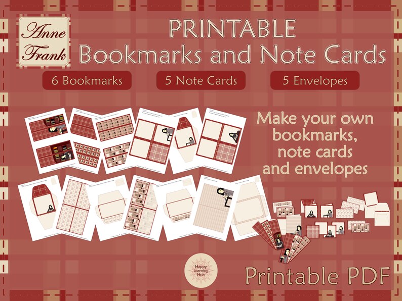 Anne Frank Bookmarks and Note Cards, Anne Frank House, Printable ...