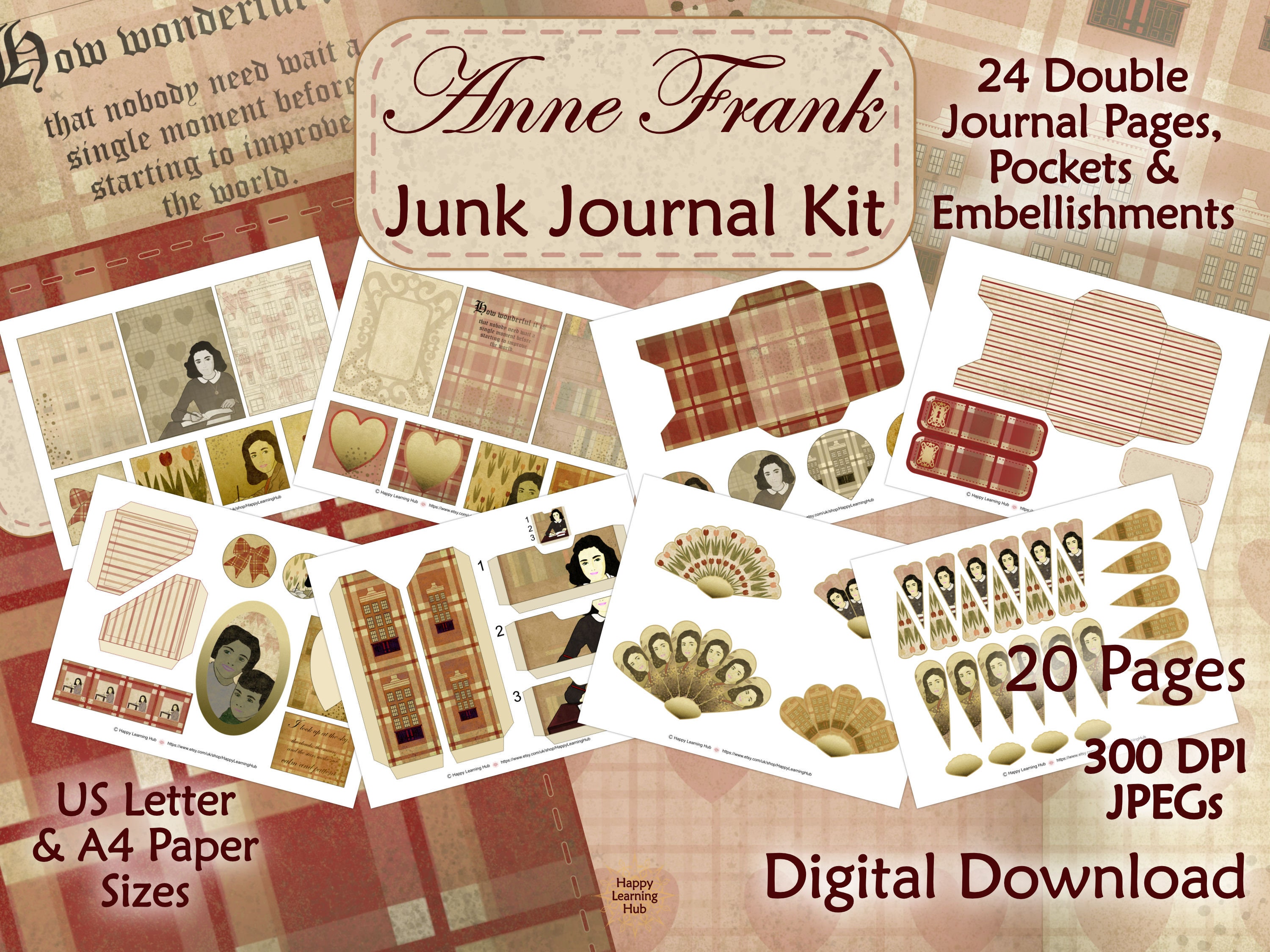 Anne Frank Junk Journal Kit: Printable Paper Craft (digital Download ...