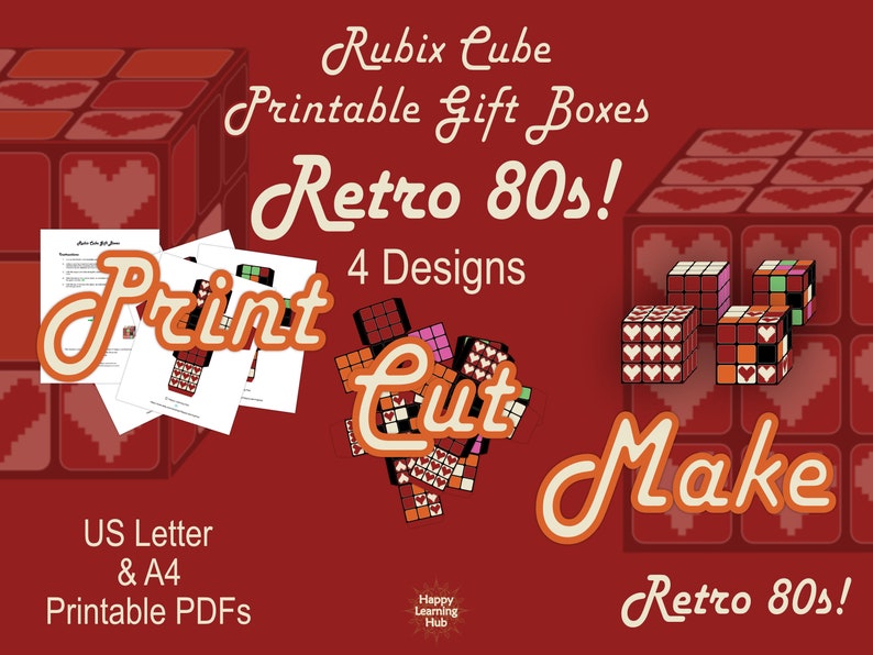 Printable Gift Boxes, Favour Boxes, Novelty Gift Box, 80s Theme, Rubix ...