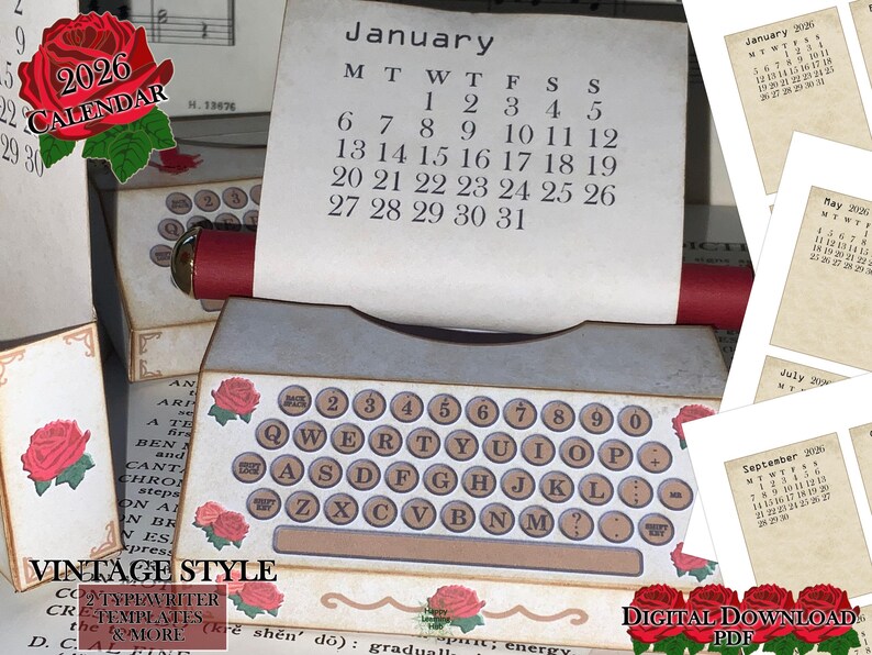 2026 Vintage Typewriter Desk Calendar: DIY Papercraft (digital Download ...
