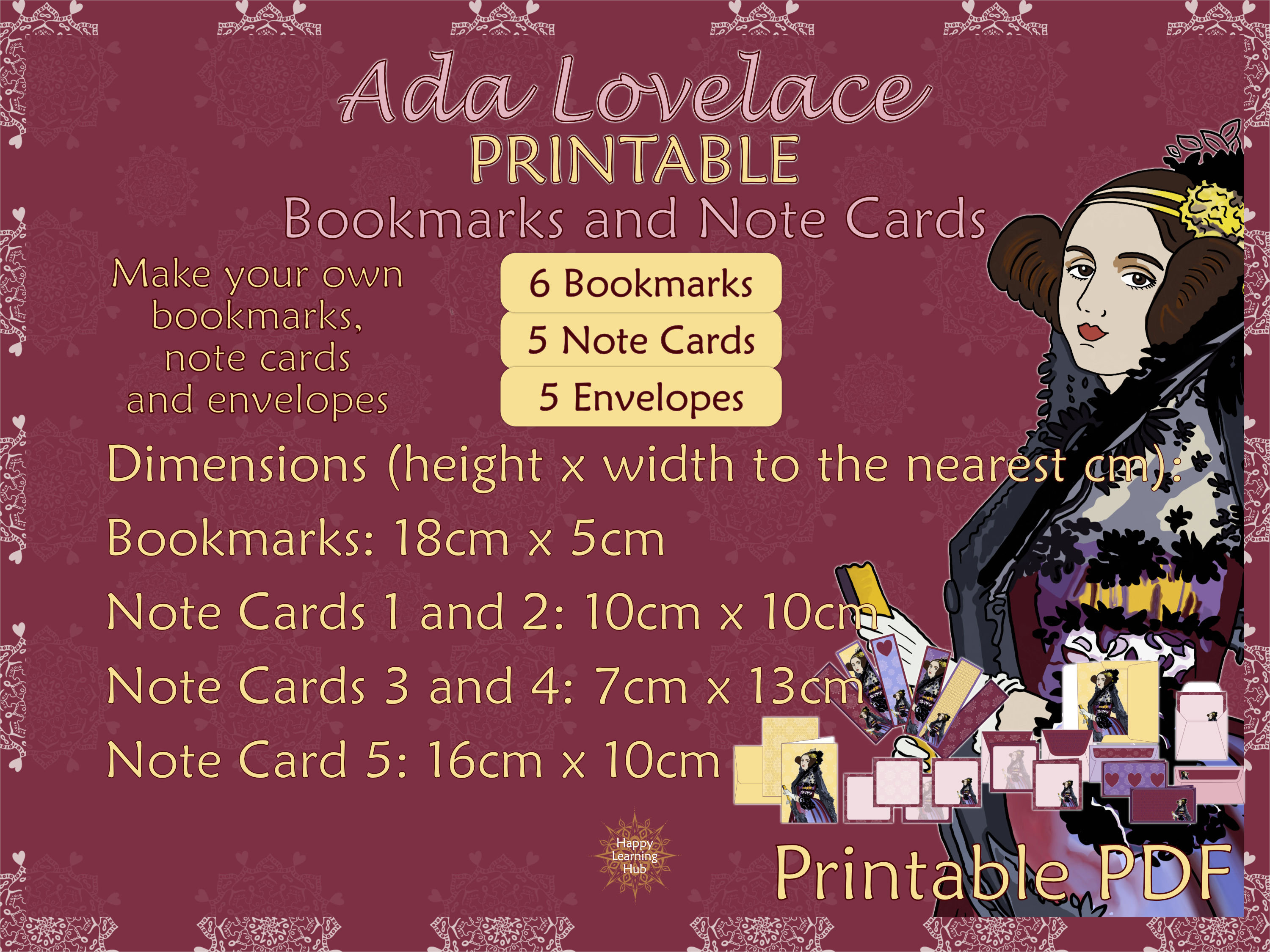 Ada Lovelace Bookmarks and Note Cards, Ada Lovelace Bookmarks, Ada ...