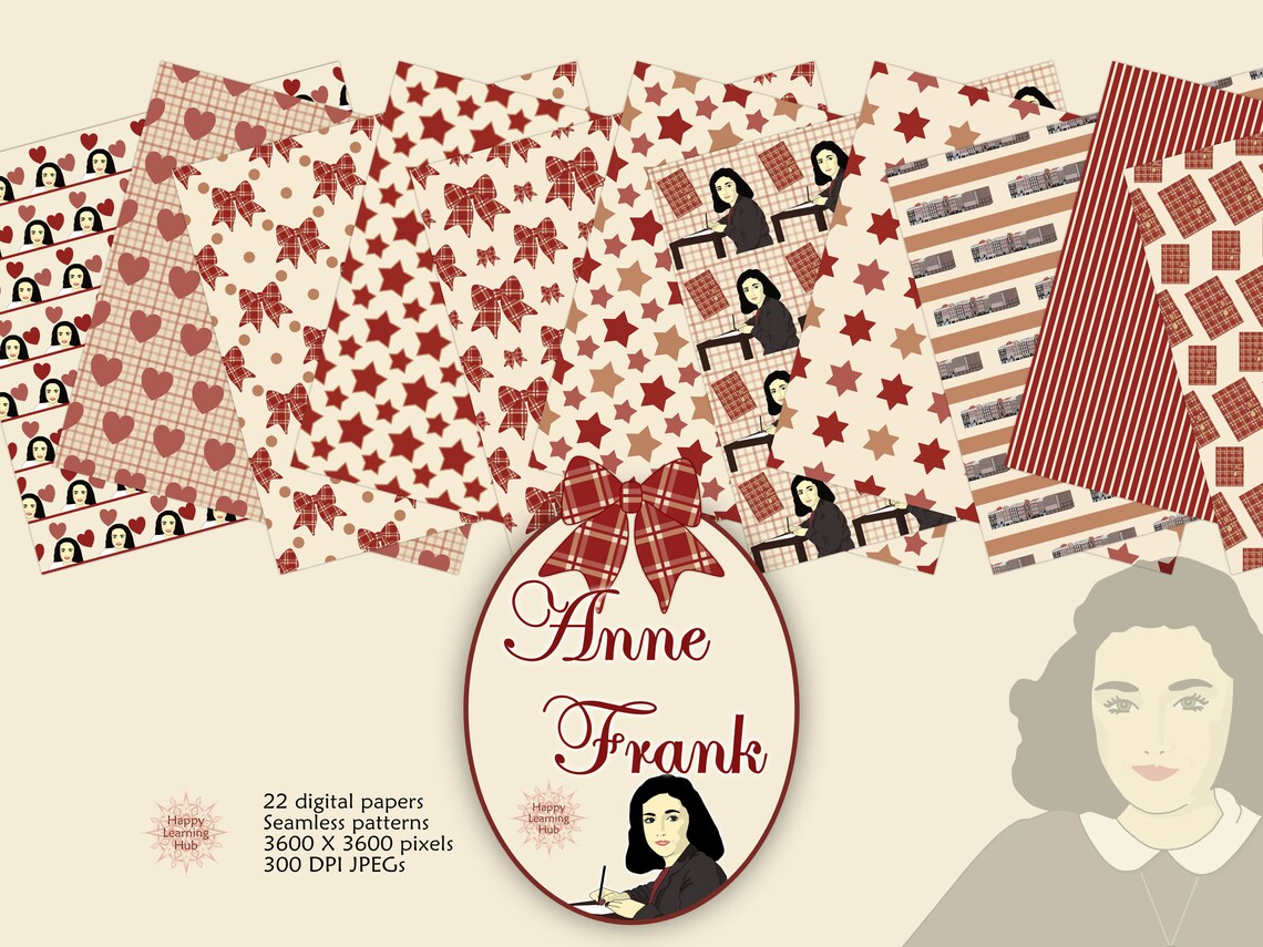 Anne Frank Digital Paper, Scrapbook Paper, Junk Journals, Seamless ...