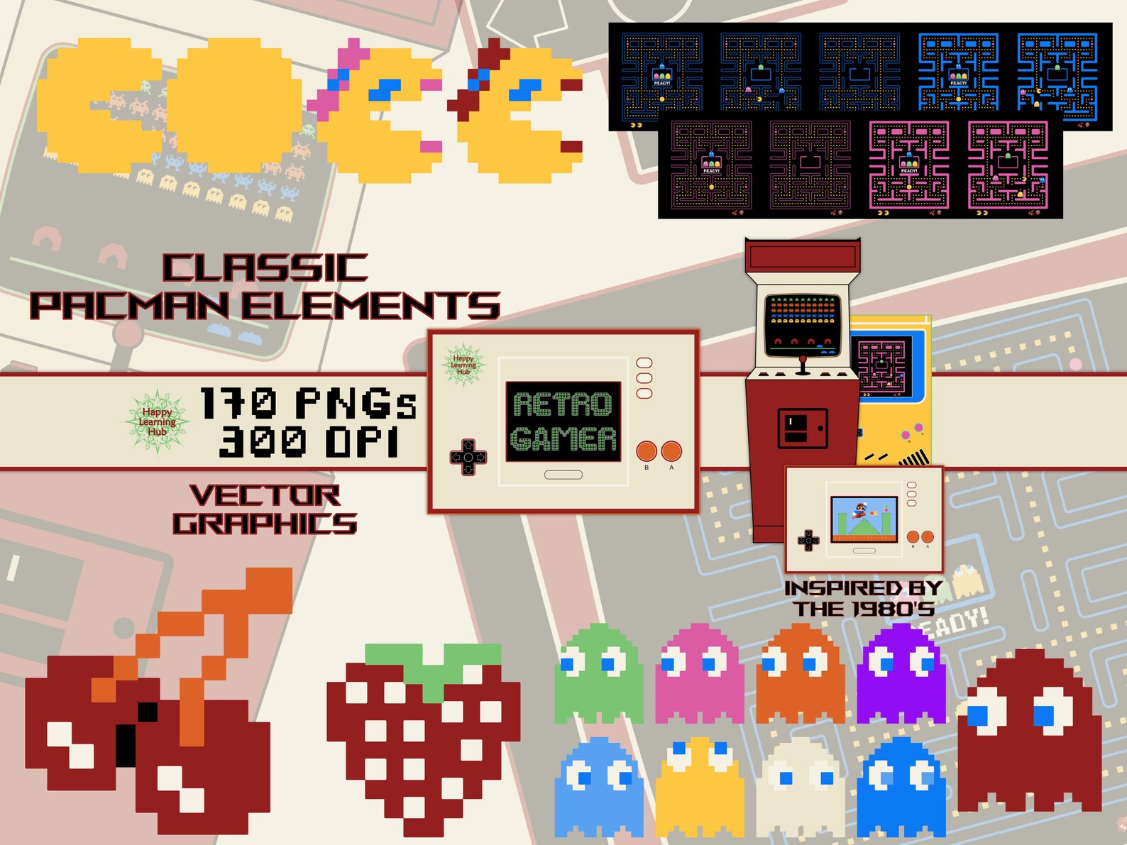 Retro Gamer Clipart, Gamer PNG Bundle, 80's Clipart, Gaming Consoles ...