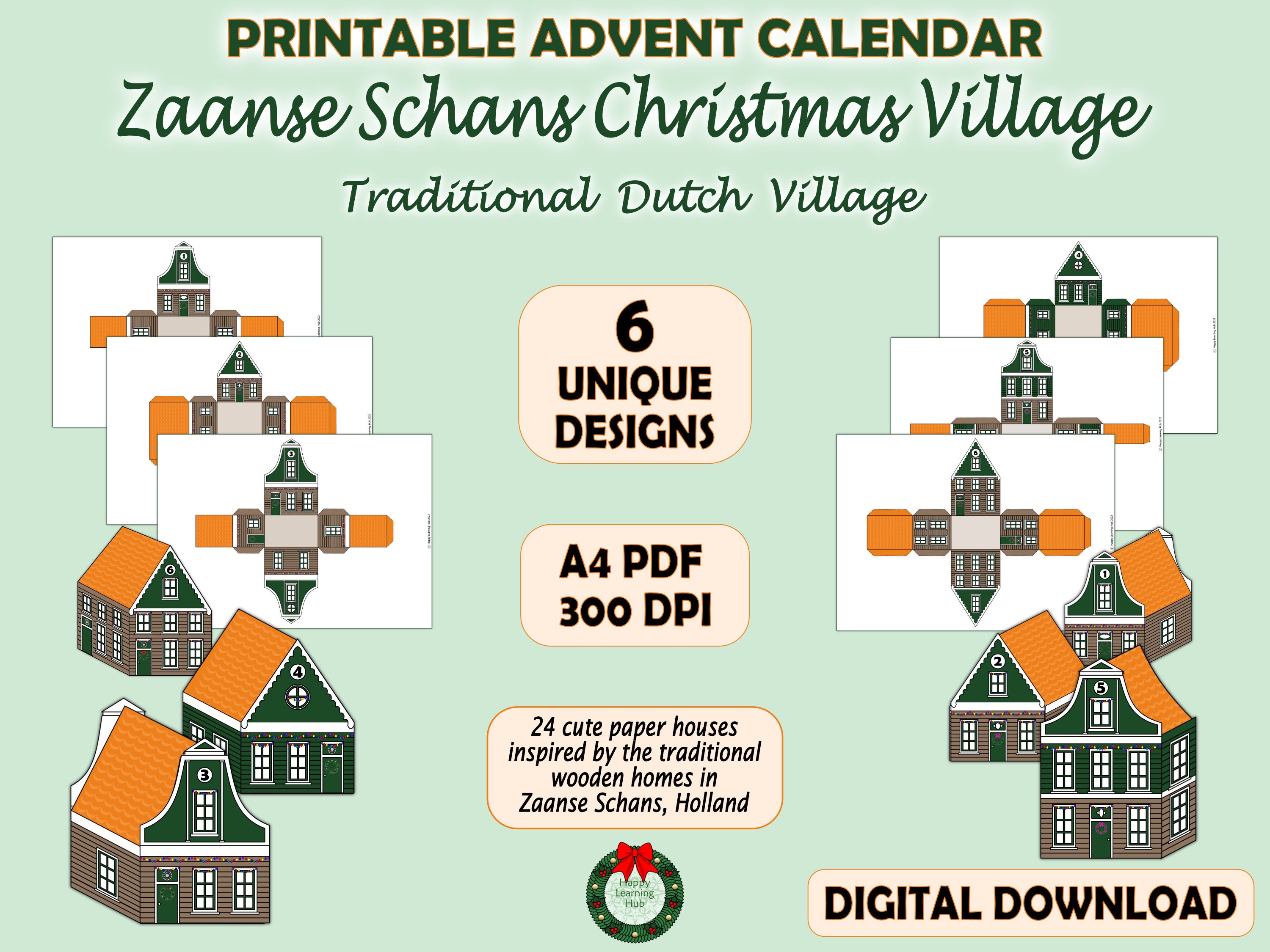Dutch Paper Houses Advent Calendar Printable DIY Advent - Etsy