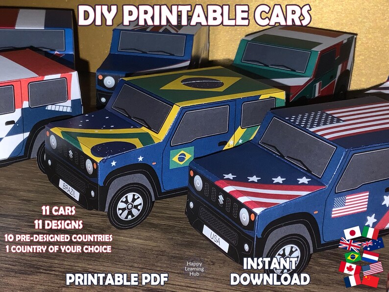 Printable Toy Cars: DIY World Countries Paper Craft (digital Download ...