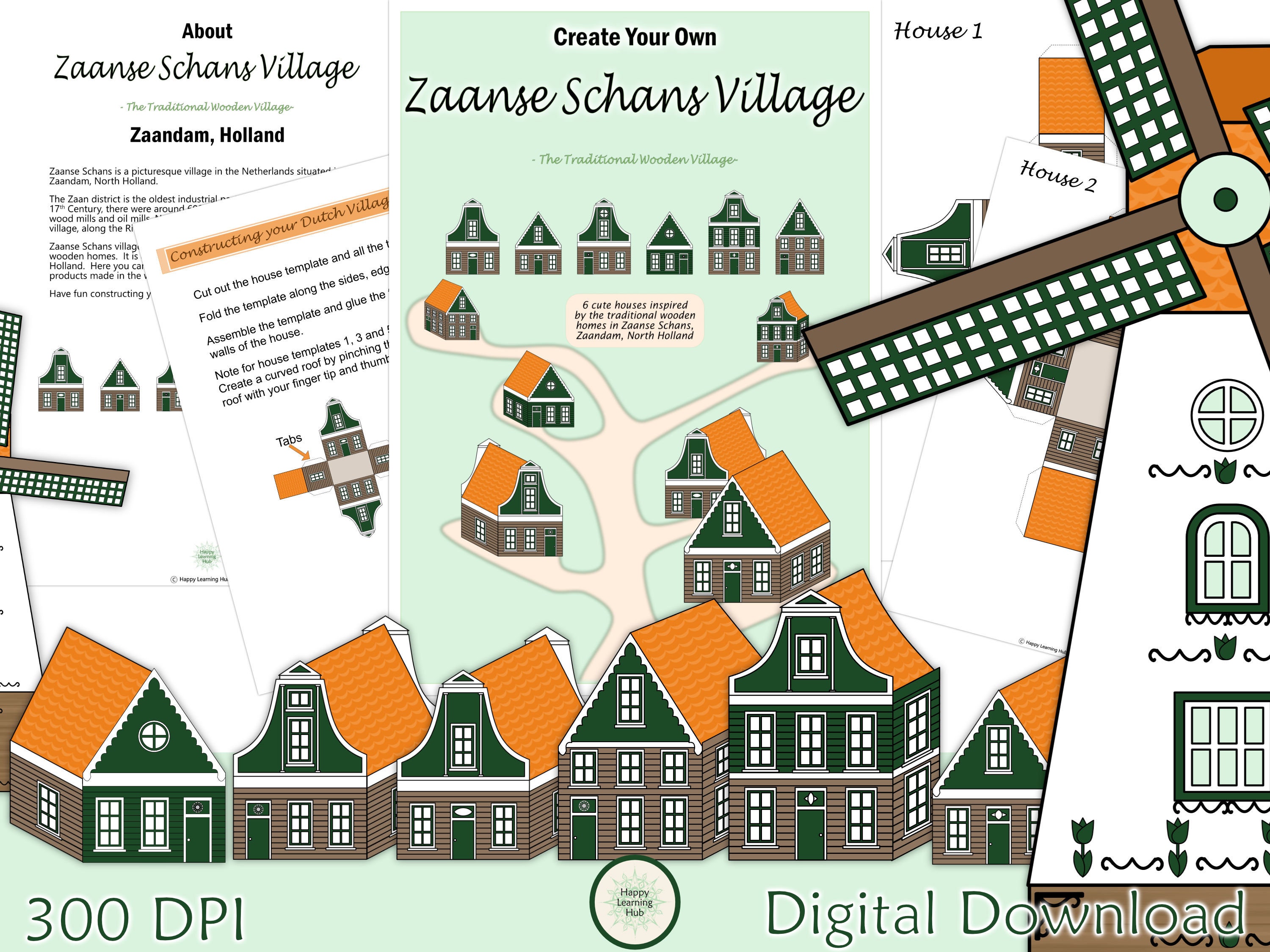 Create Your Own Tiny Dutch Paper Village, Paper Houses, Dutch Windmill ...