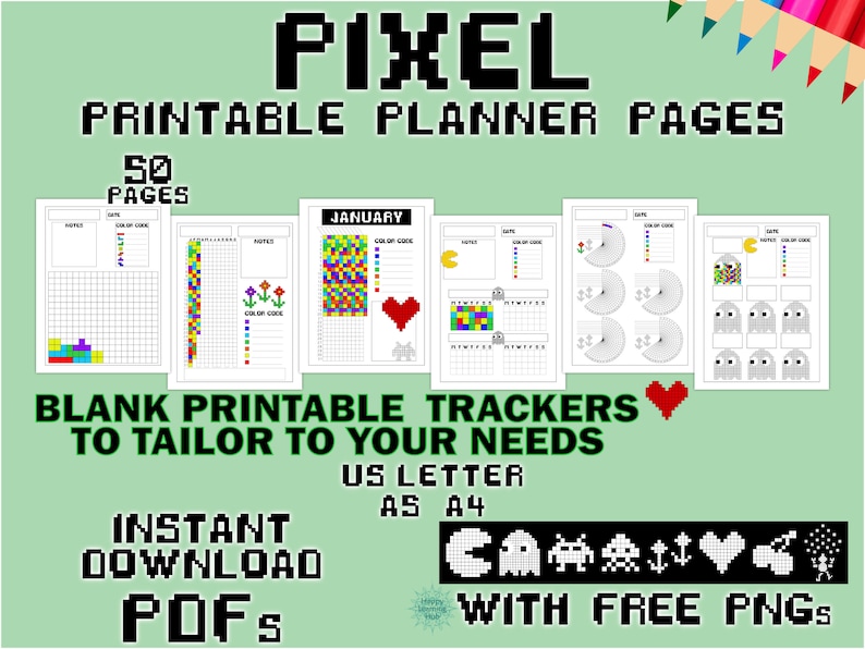 Pixel Planner, Printable Planner Pages, Year in Pixels, 2024 Calendar ...