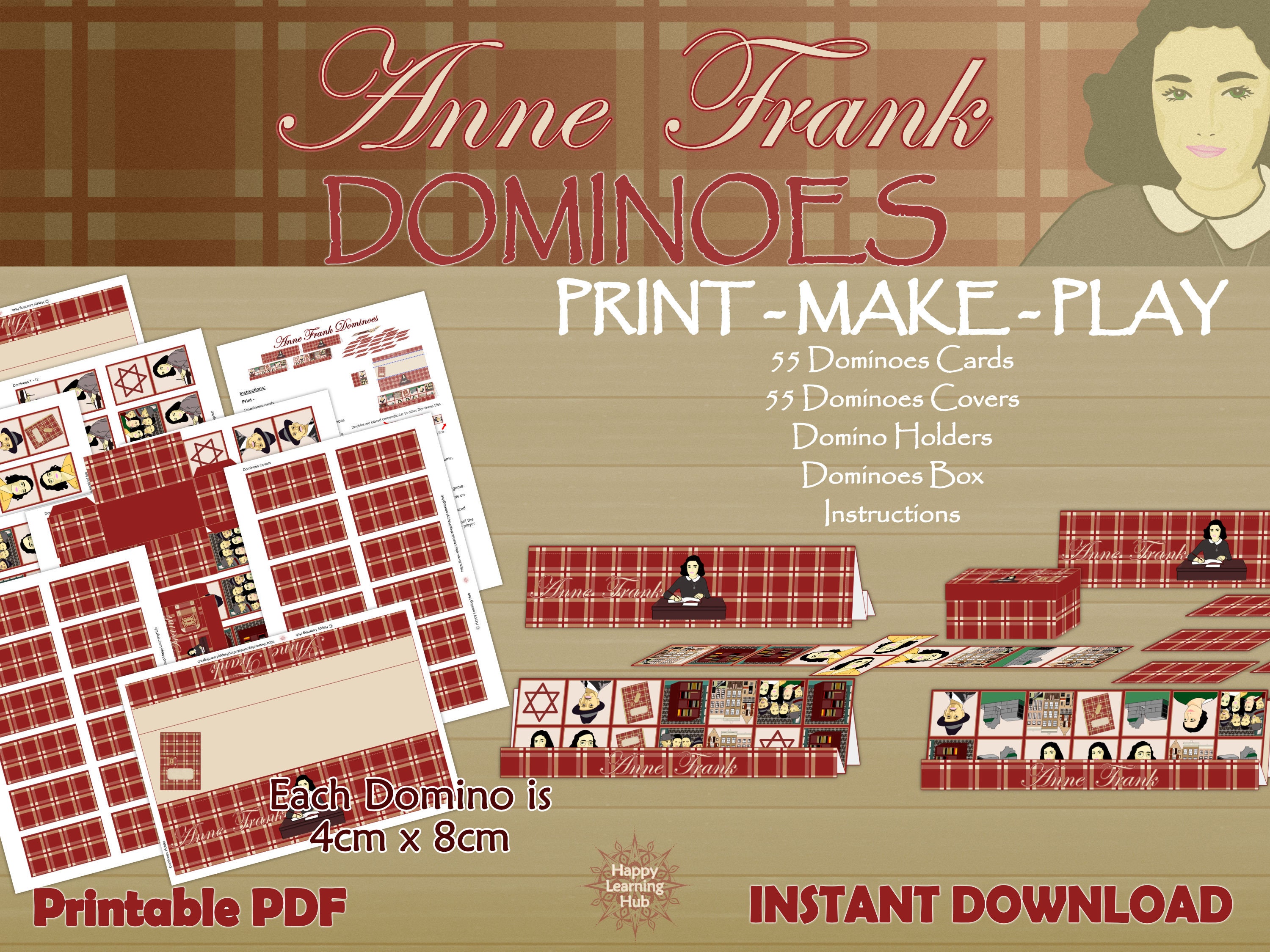 Anne Frank Dominoes Game, Printable Games, DIY Dominoes, History ...