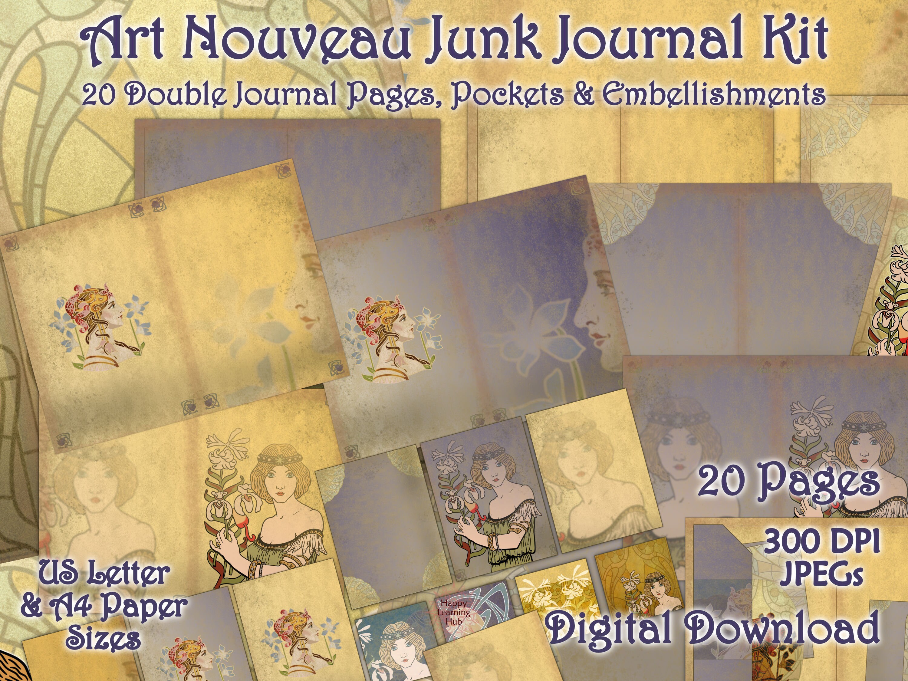 Art Nouveau Junk Journal Kit, Printable Art Nouveau, Vintage Style Junk Journal, Art Nouveau ...