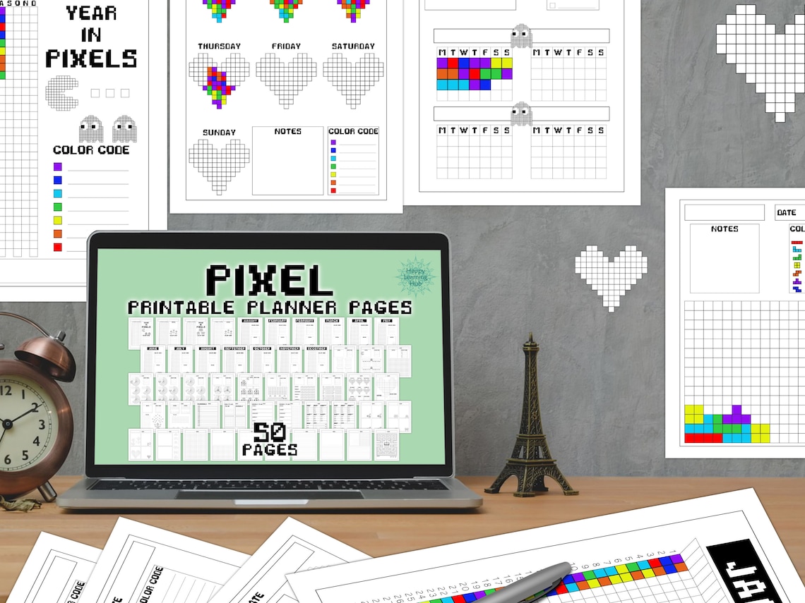 Pixel Planner, Printable Planner Pages, Year in Pixels, 2024 Calendar ...