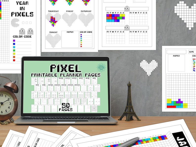 Pixel Planner, Printable Planner Pages, Year in Pixels, 2024 Calendar ...