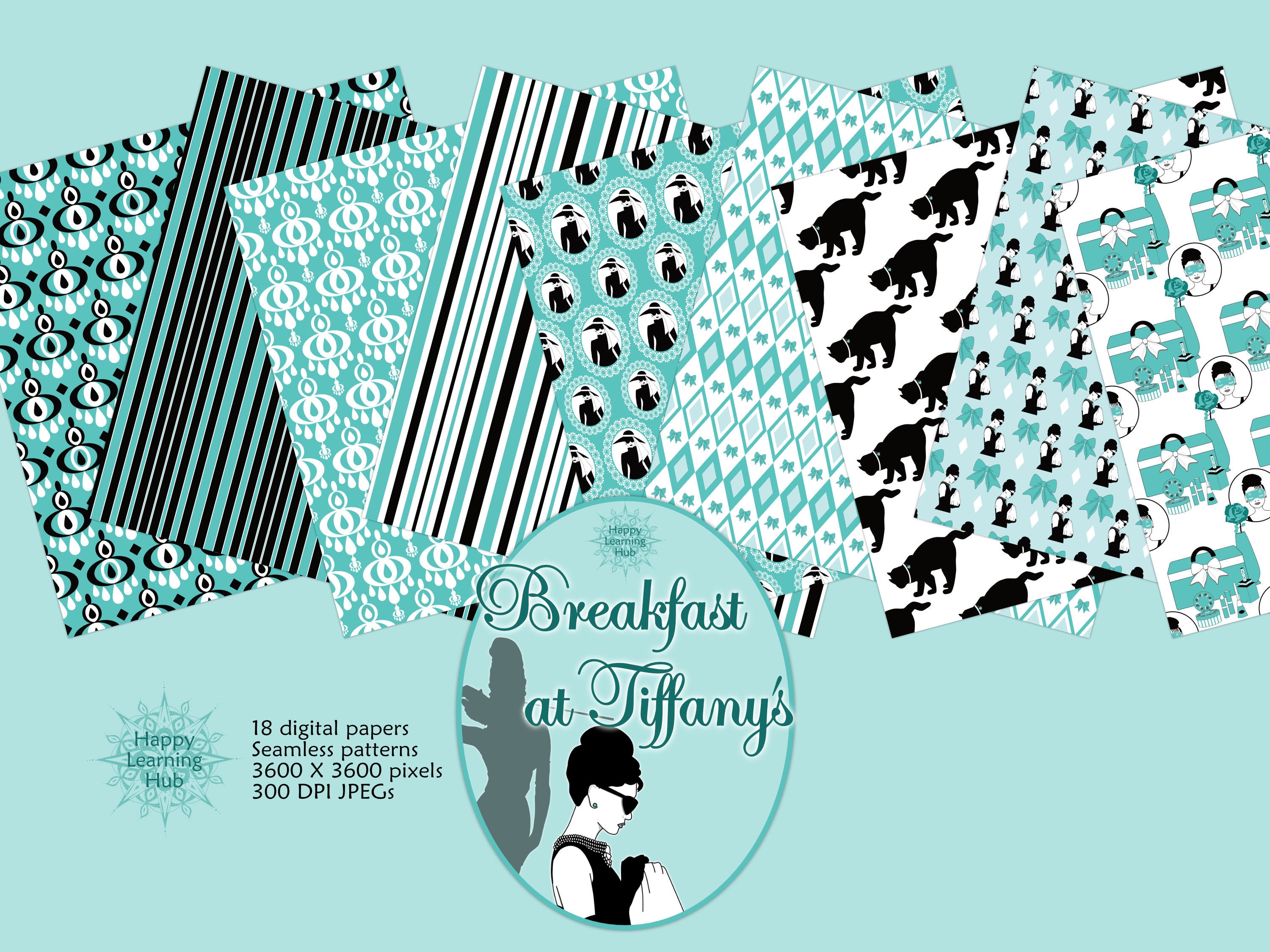 Breakfast at Tiffany's Digital Paper, Audrey Hepburn Crafting Paper ...