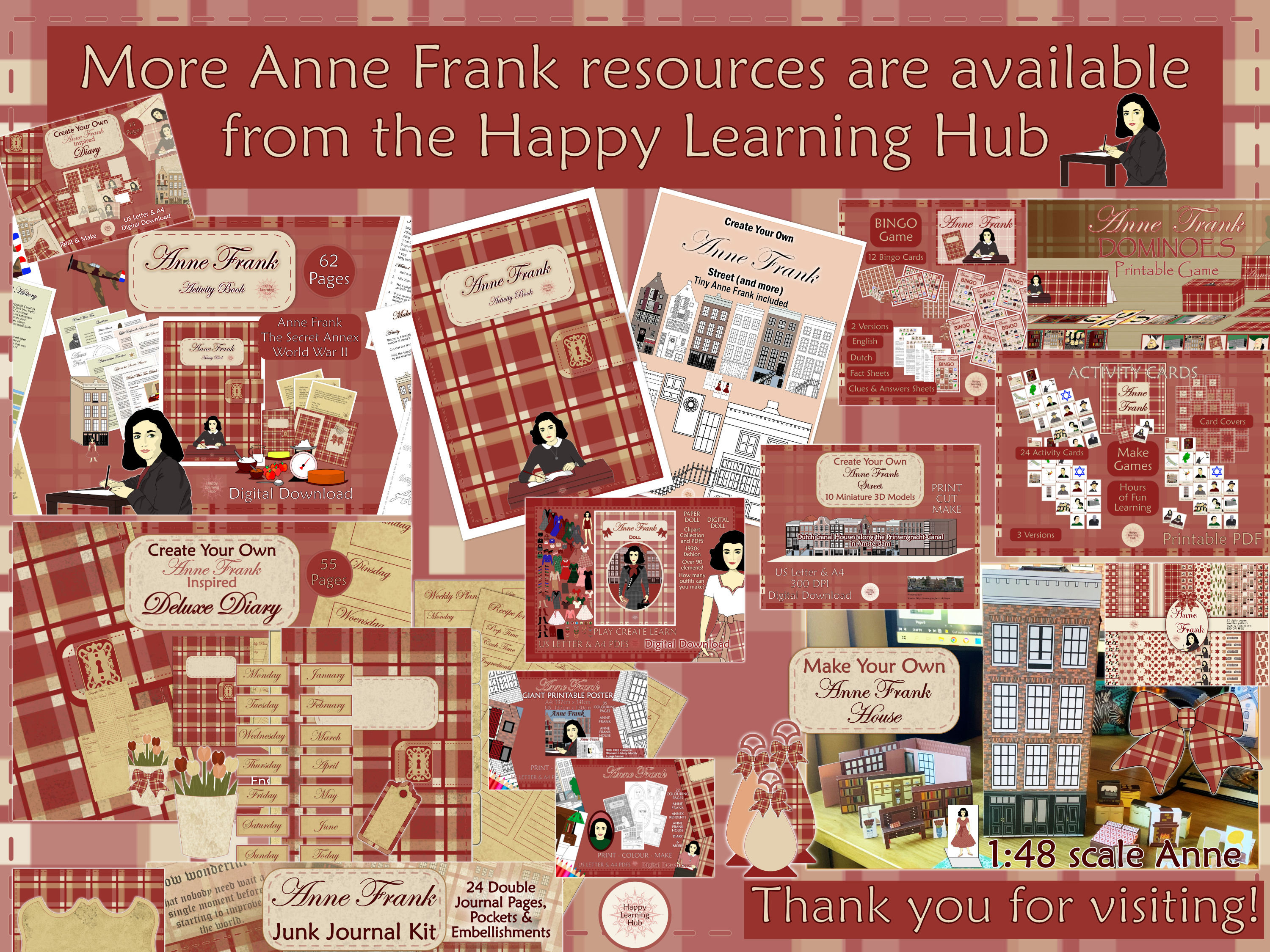 Anne Frank Digital Paper, Scrapbook Paper, Junk Journals, Seamless ...