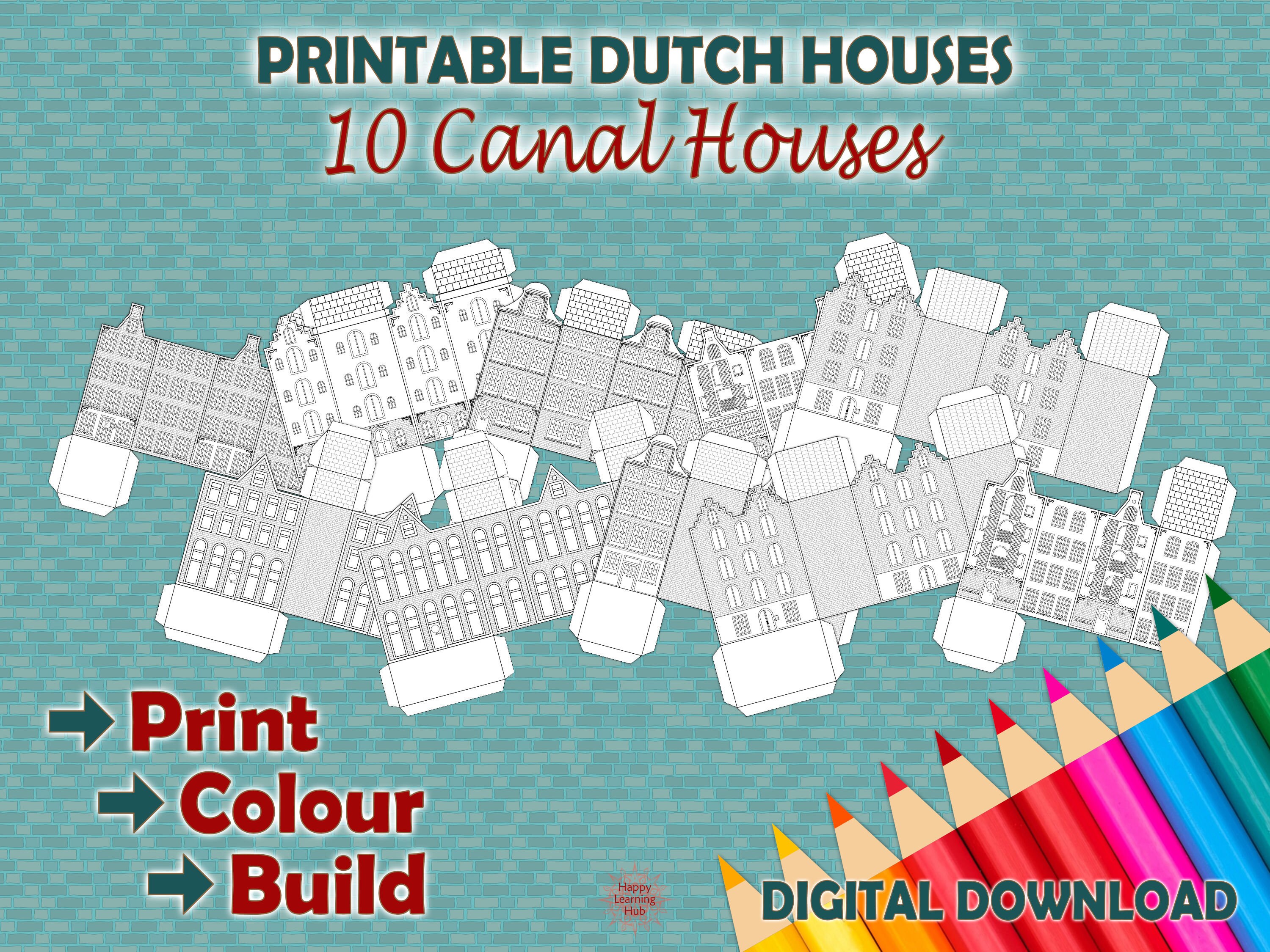 Amsterdam Canal Houses Printable Colouring Sheets Paper - Etsy