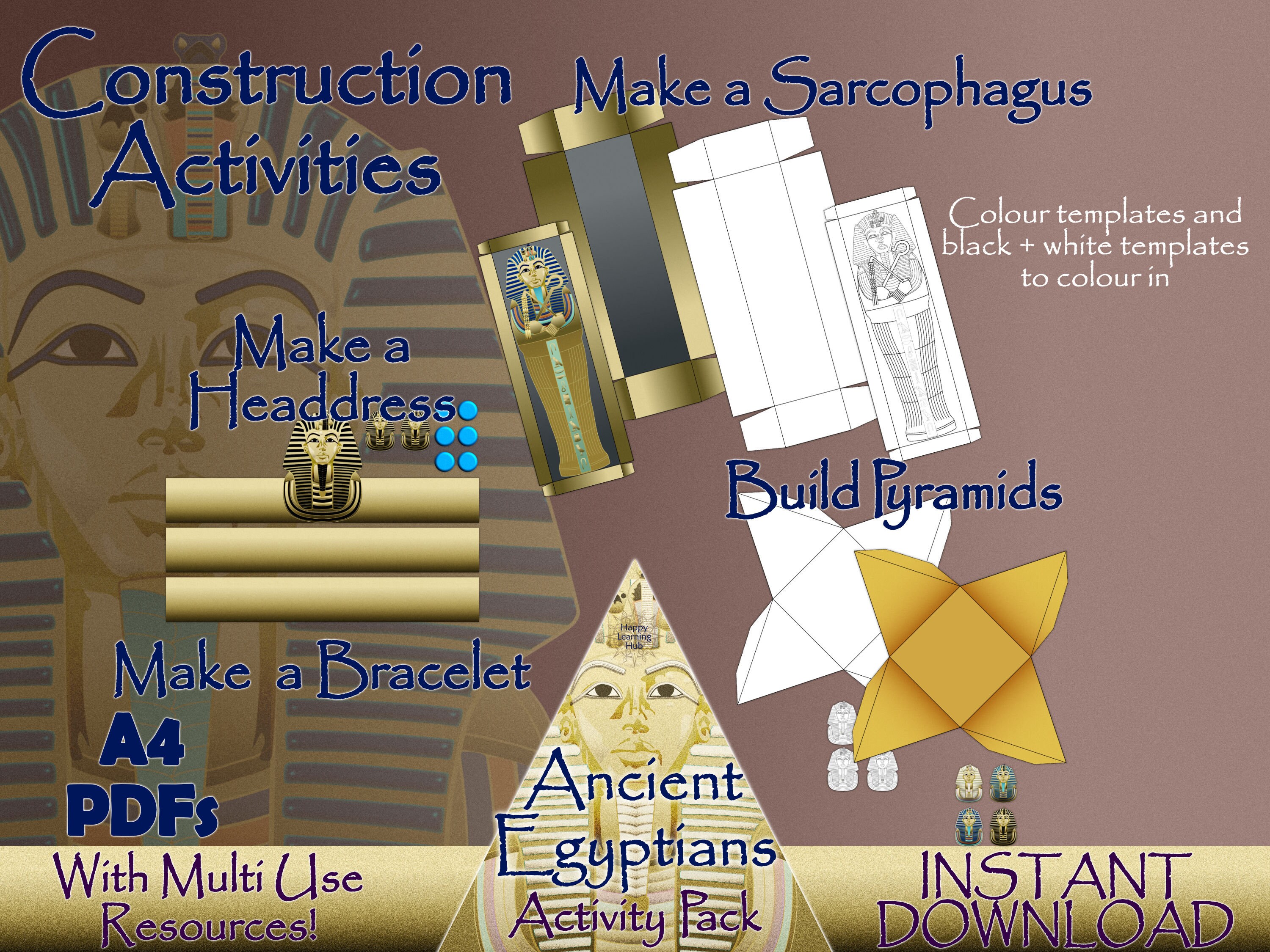 Ancient Egyptian Activity Pack, Egyptian Construction Kit, Sarcophagus ...