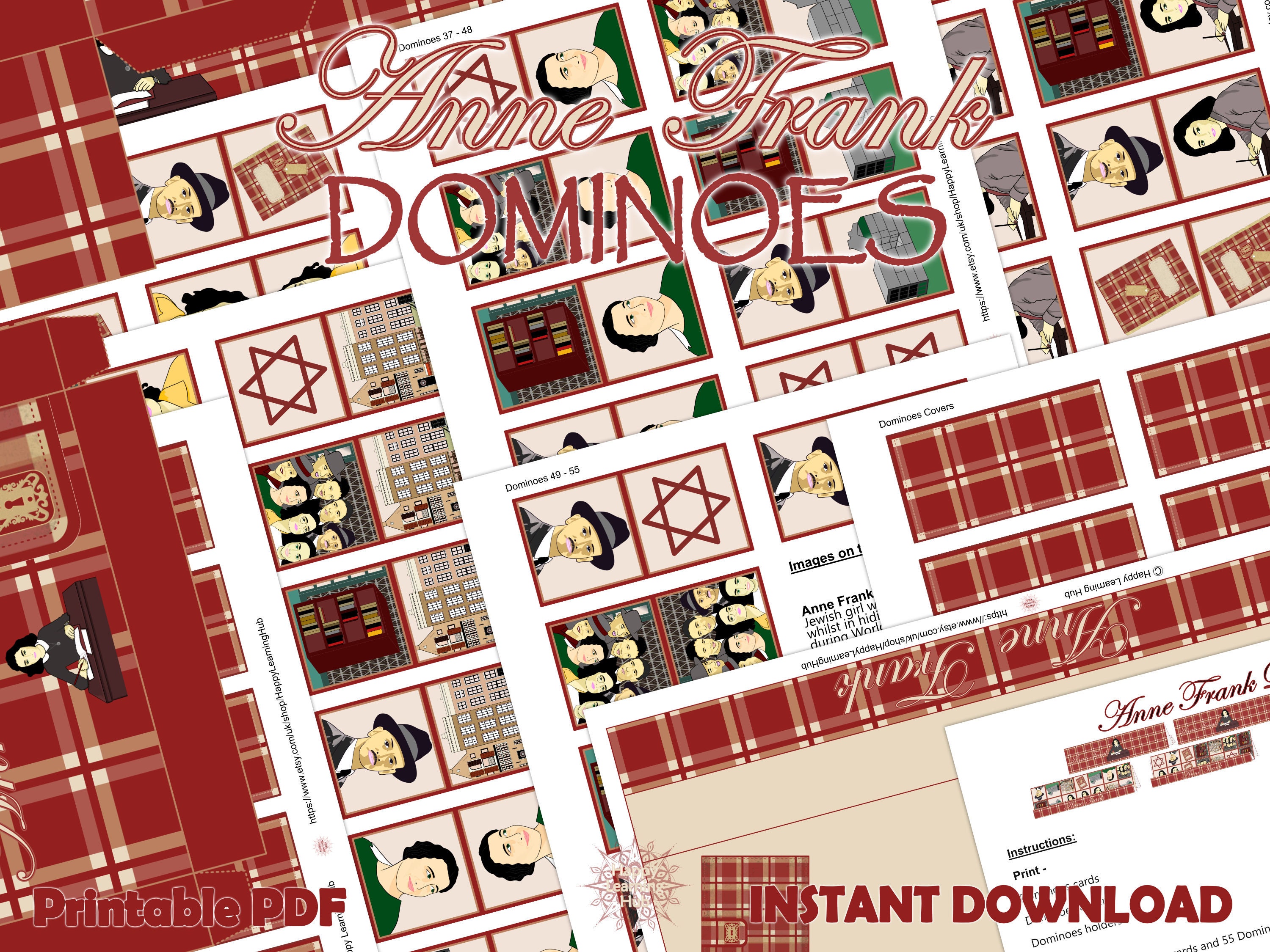 Anne Frank Dominoes Game, Printable Games, DIY Dominoes, History ...